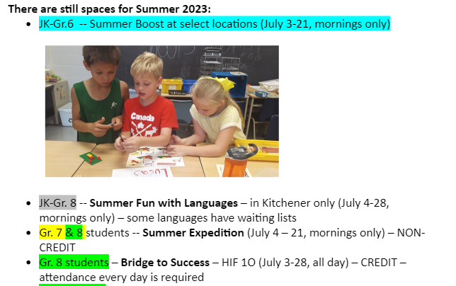 Spaces still available for Summer Learning Programs – St. Elizabeth